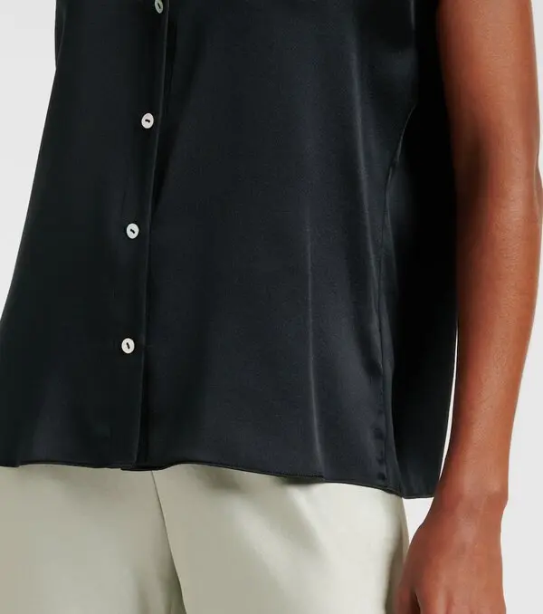 Vince Ruched Silk Satin Top - Black
