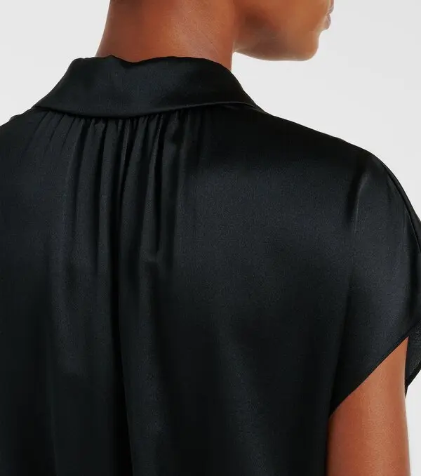 Vince Ruched Silk Satin Top - Black