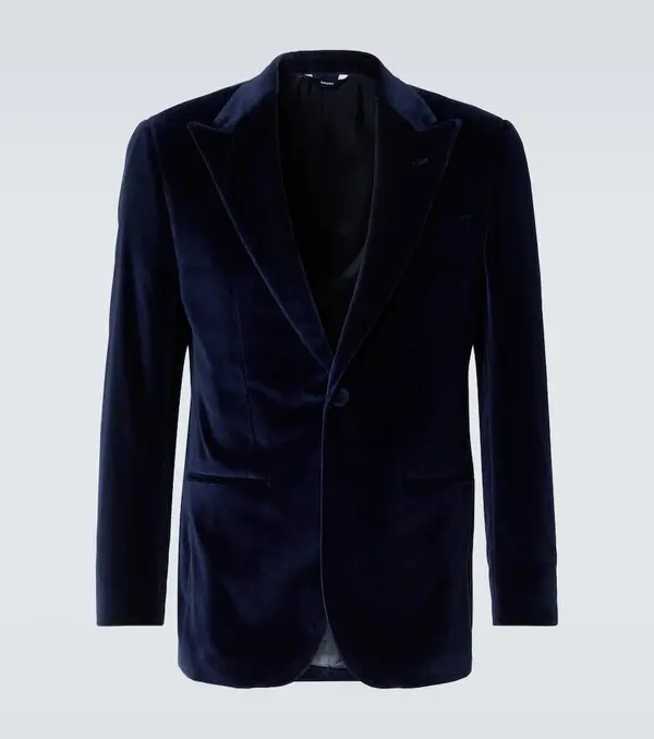 Thom Sweeney Cotton Velvet Tuxedo Jacket - Blue