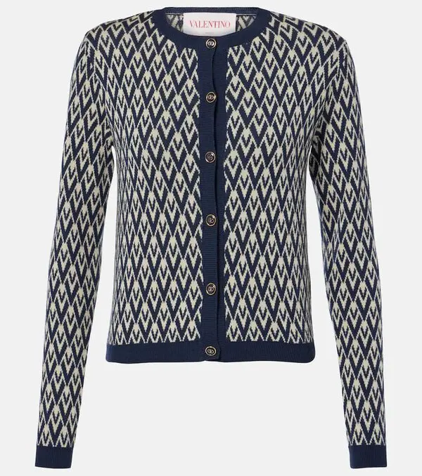 Valentino Garavani Toute La V Virgin Wool Cardigan - Blue