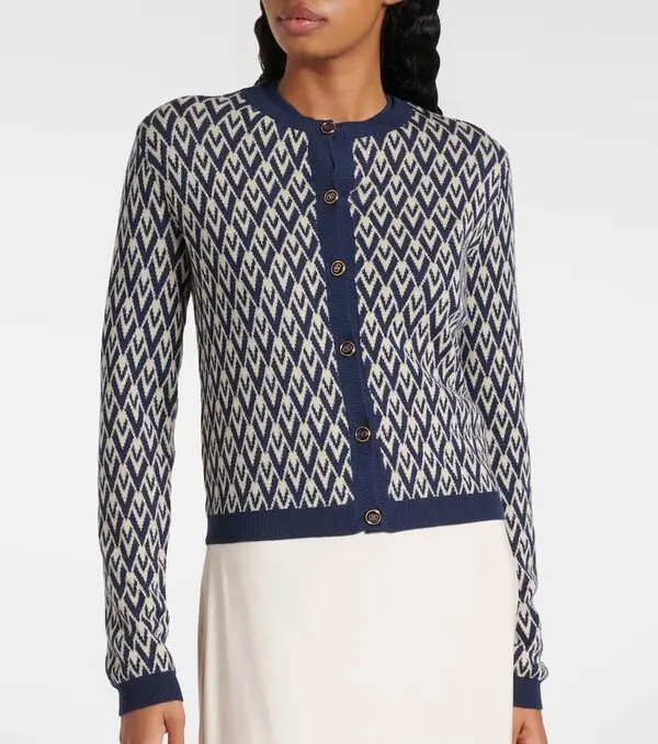 Valentino Garavani Toute La V Virgin Wool Cardigan - Blue