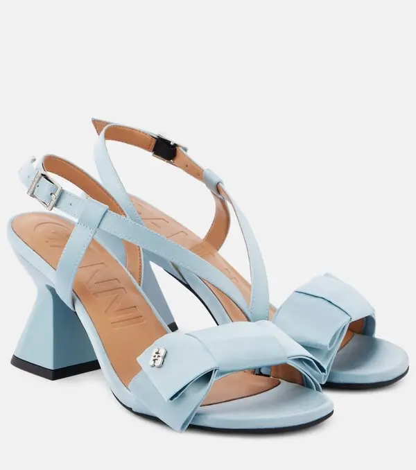 GANNI Big Bow Satin Sandals - Blue