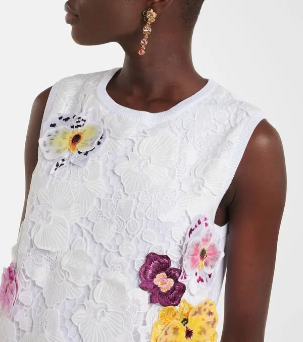 Oscar De La Renta Lace-trimmed Floral-appliqué Top - Multicoloured