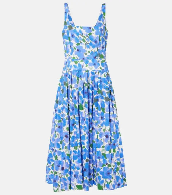 Carolina Herrera Floral Cotton-blend Midi Dress - Blue