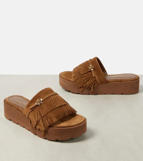 GIANVITO ROSSI Fringed Suede Slides