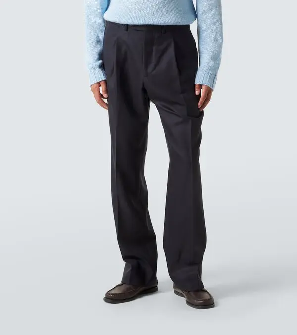 SAMAN AMEL Amo Wool Twill Straight-leg Pants - Blue