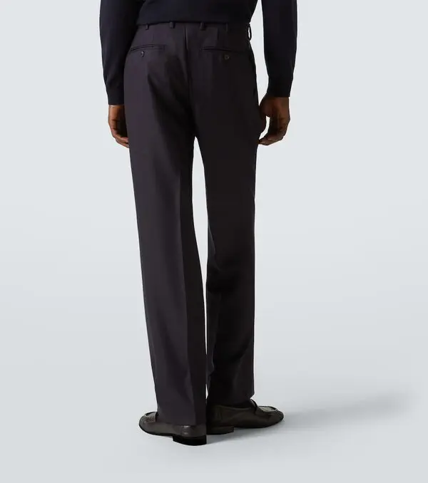 SAMAN AMEL Amo Wool Twill Straight-leg Pants - Blue