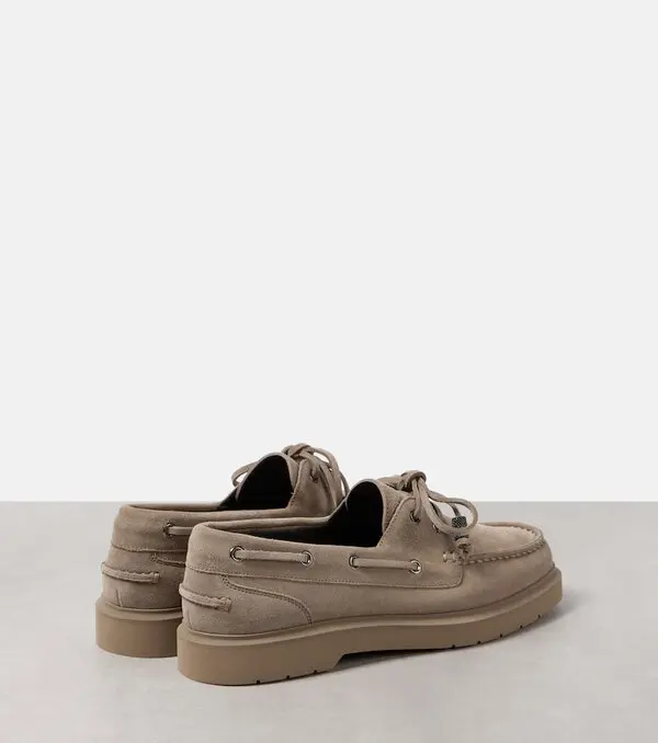 Brunello Cucinelli Monili Suede Boat Shoes - Beige