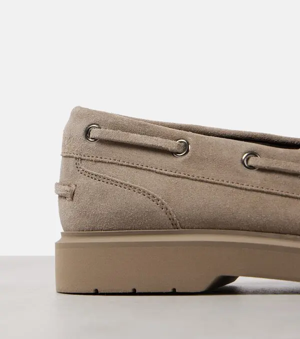 Brunello Cucinelli Monili Suede Boat Shoes - Beige