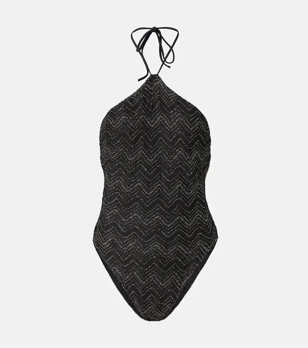 Missoni Halterneck One Piece Swimsuit With Metallic Fibers - Black