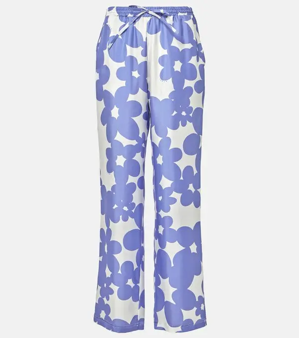Marni Floral Print Silk Wide-leg Pants - Blue