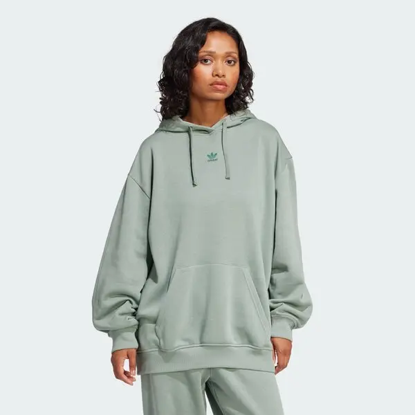 Adidas Essentials Oversized Fleece Hoodie In Silver Green 30