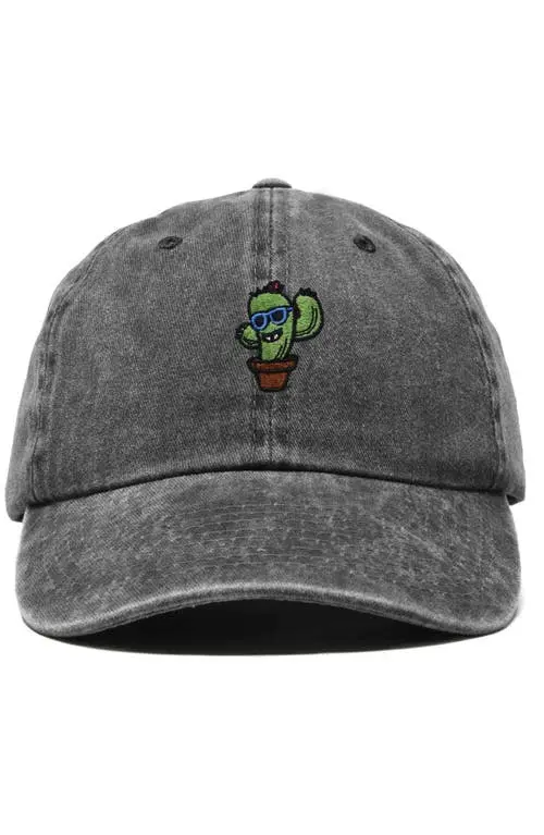 DALIX Cactus Embroidered Cap - Washed Black