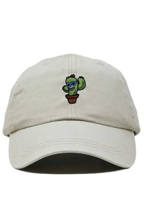 DALIX Cactus Embroidered Cap - Washed Stone White