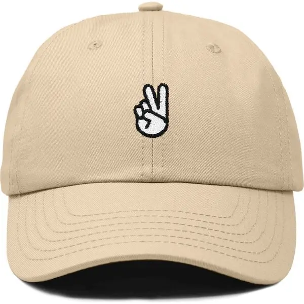DALIX Peace Sign Embroidered Cap - Khaki