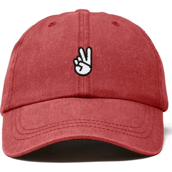 DALIX Peace Sign Embroidered Cap - Washed Red