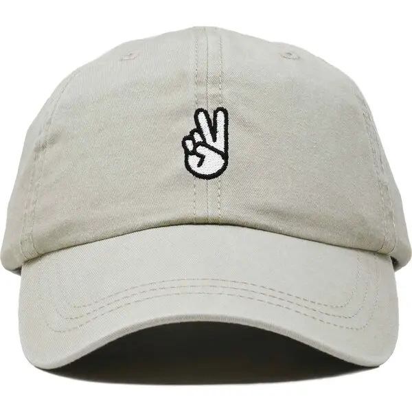 DALIX Peace Sign Embroidered Cap - Washed Stone White