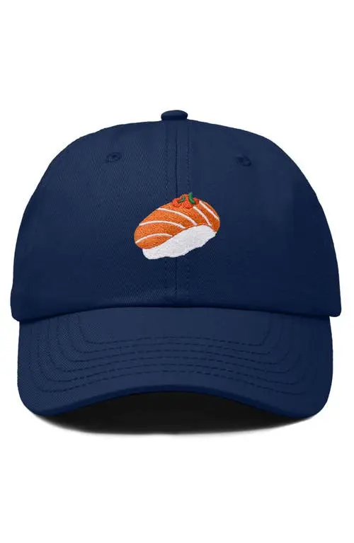 DALIX Salmon Sushi Embroidered Cap - Navy Blue