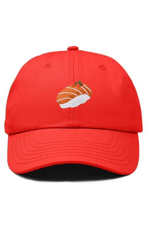 DALIX Salmon Sushi Embroidered Cap - Red