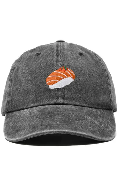DALIX Salmon Sushi Embroidered Cap - Washed Black