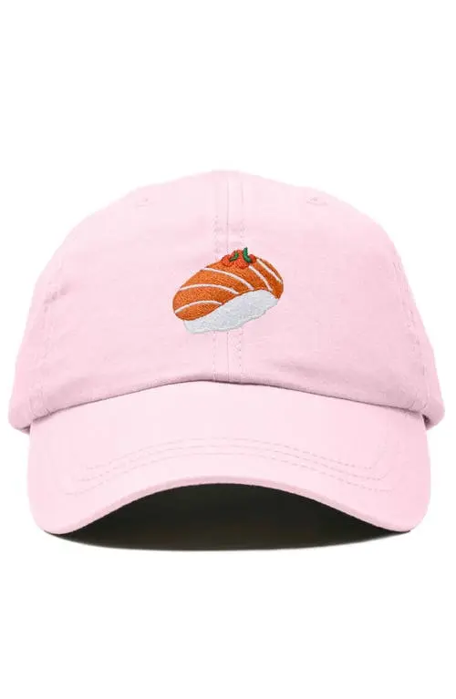 DALIX Salmon Sushi Embroidered Cap - Washed Pink
