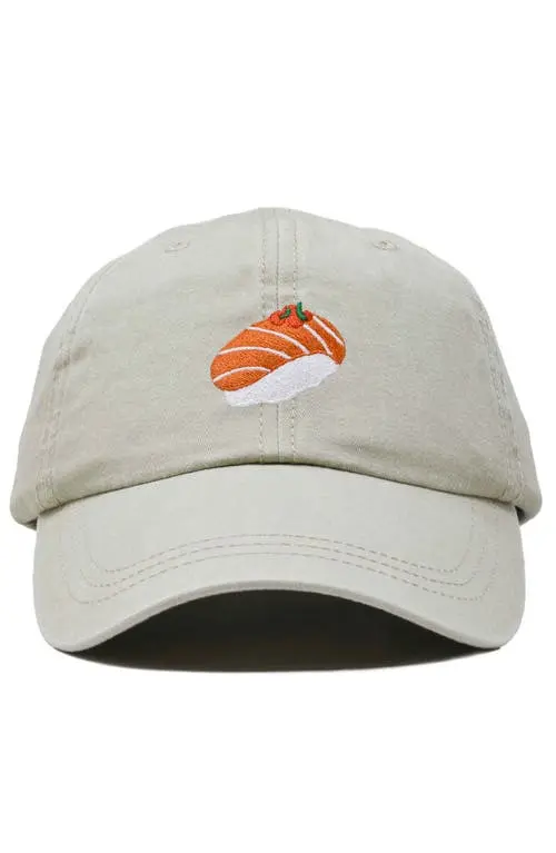 DALIX Salmon Sushi Embroidered Cap - Washed Stone White