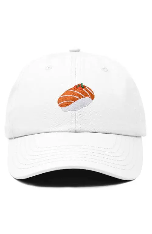 DALIX Salmon Sushi Embroidered Cap - White
