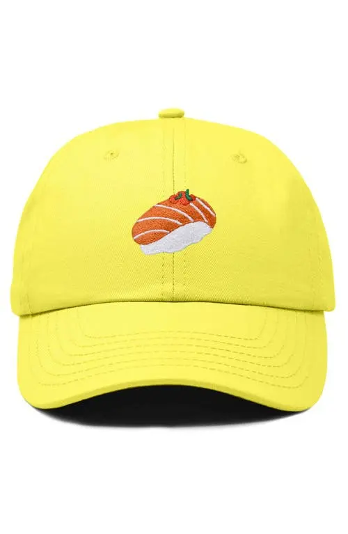 DALIX Salmon Sushi Embroidered Cap - Yellow