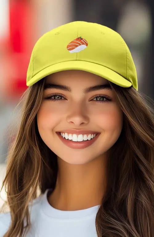 DALIX Salmon Sushi Embroidered Cap - Yellow