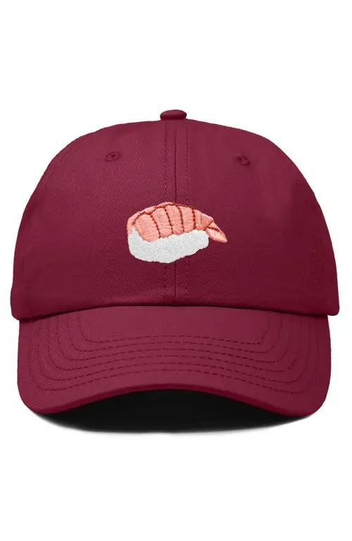 DALIX Shrimp Sushi Embroidered Cap - Maroon