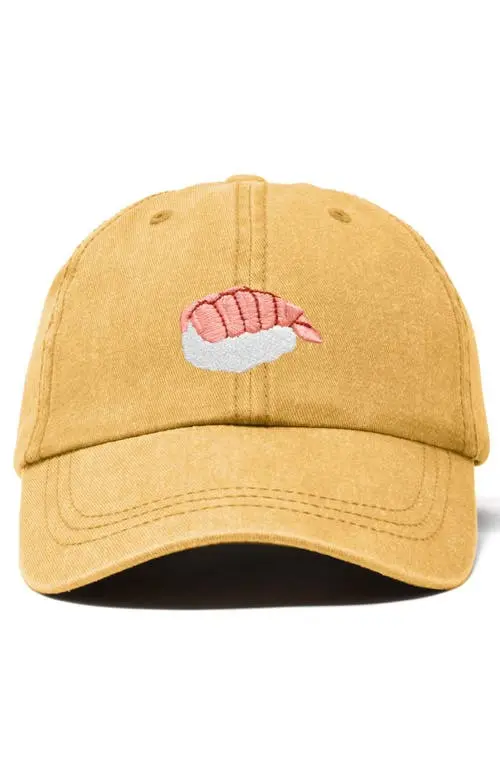 DALIX Shrimp Sushi Embroidered Cap - Washed Gold