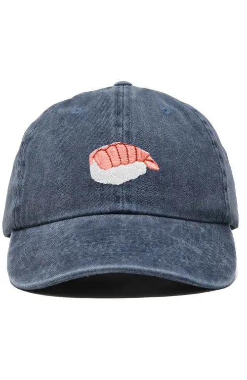 DALIX Shrimp Sushi Embroidered Cap - Washed Navy Blue