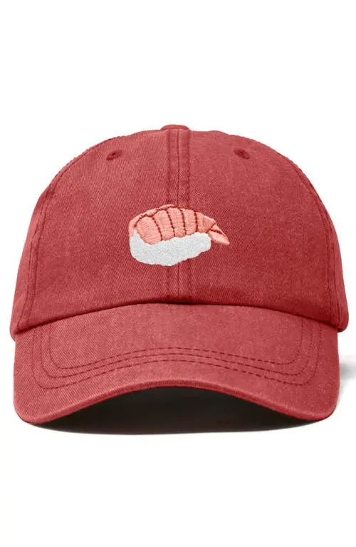 DALIX Shrimp Sushi Embroidered Cap - Washed Red