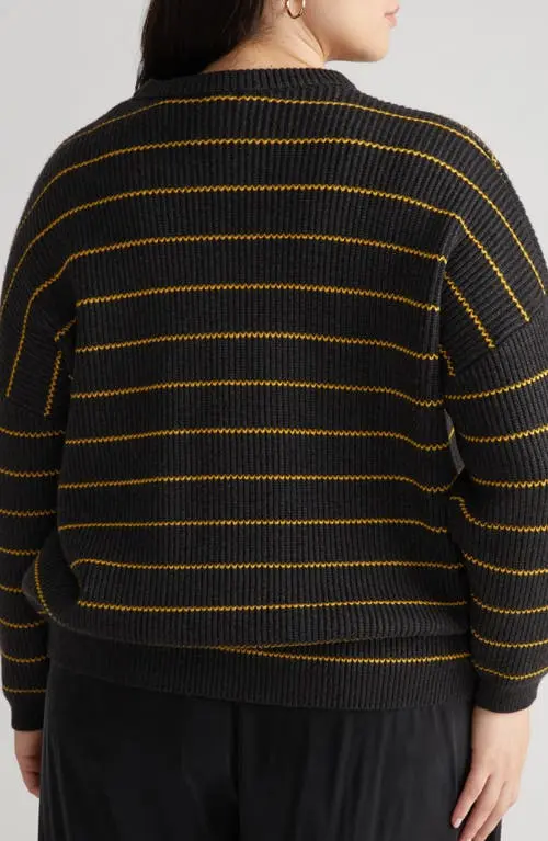 Universal Standard Bruno Stripe Rib Sweater - Dark Ash/gold Stripe