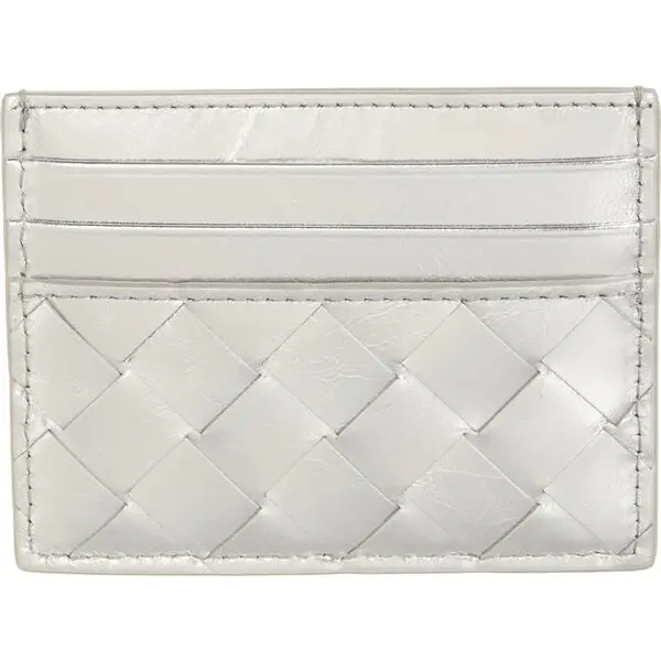 Bottega Veneta Intrecciato Metallic Leather Card Case - 8101 Silverilver