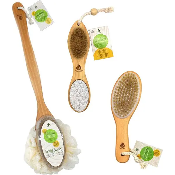 PURSONIC Exfoliation Essentials Kit Dual Brush, Bath Body Brush - Beige