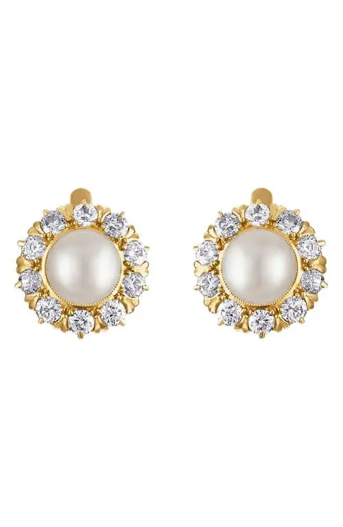 MINDI MOND Reconcieved Victorian Stud Earrings - Gold/ Diamond/ Pearl