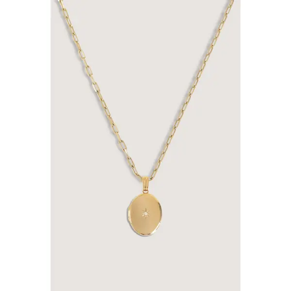 KINN Maison Oval Locket Necklace With Diamond - Gold - Micro Rolo Chain