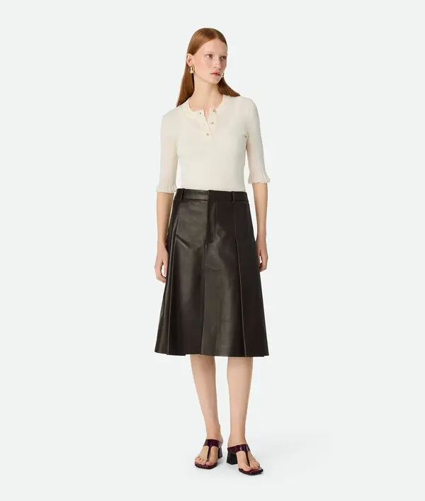 Bottega Veneta Leather Pleated Midi Skirt