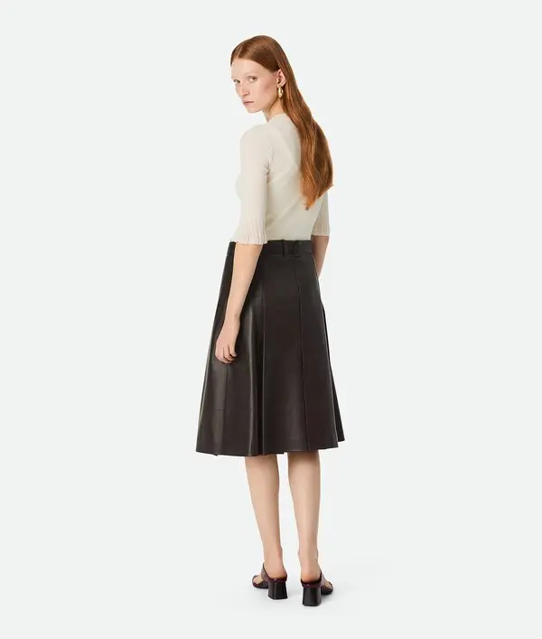 Bottega Veneta Leather Pleated Midi Skirt