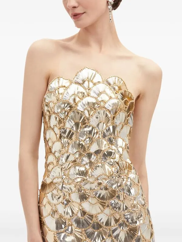 Oscar De La Renta Sequin-Scallop Embroidered Gown - Gold | Editorialist