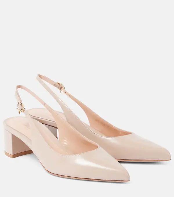 GIANVITO ROSSI 45 Leather Slingback Pumps - Beige