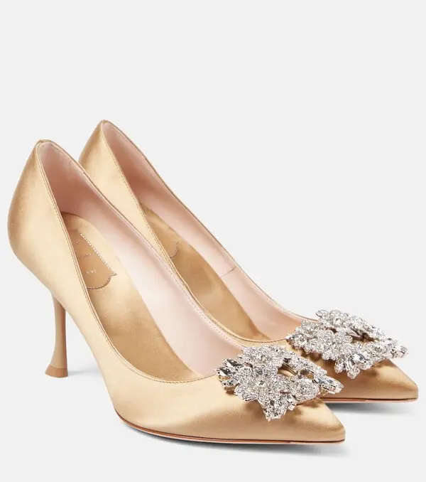 ROGER VIVIER Efflorescence 85 Embellished Satin Pumps - Beige