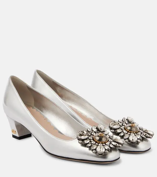 Valentino Garavani Preshoes 45 Metallic Leather Pumps - Silver