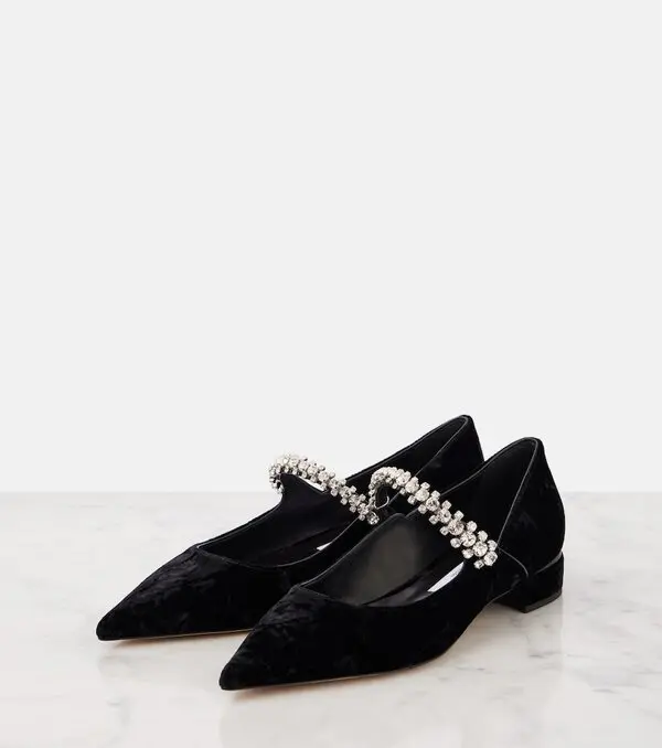 JIMMY CHOO Bing Embellished Velvet Ballet Flats