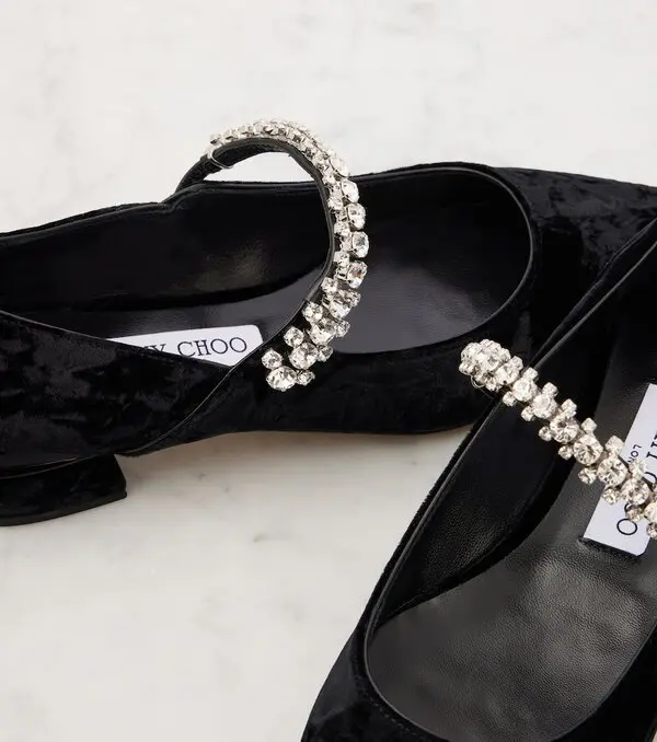 JIMMY CHOO Bing Embellished Velvet Ballet Flats