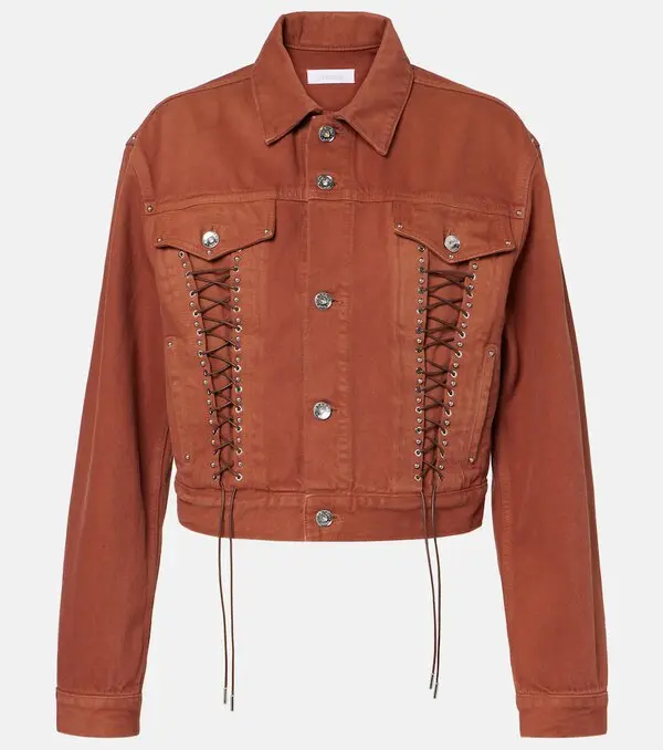 Rabanne Cropped Denim Jacket With Lace-up Detail - Brown