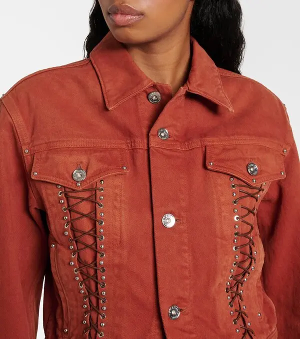 Rabanne Cropped Denim Jacket With Lace-up Detail