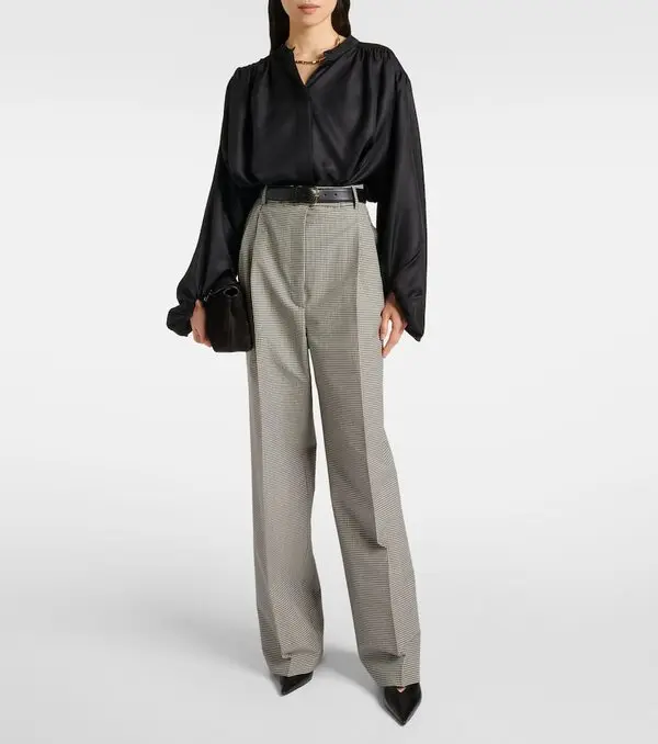 RÓHE Gingham Wool-blend Wide-leg Pants