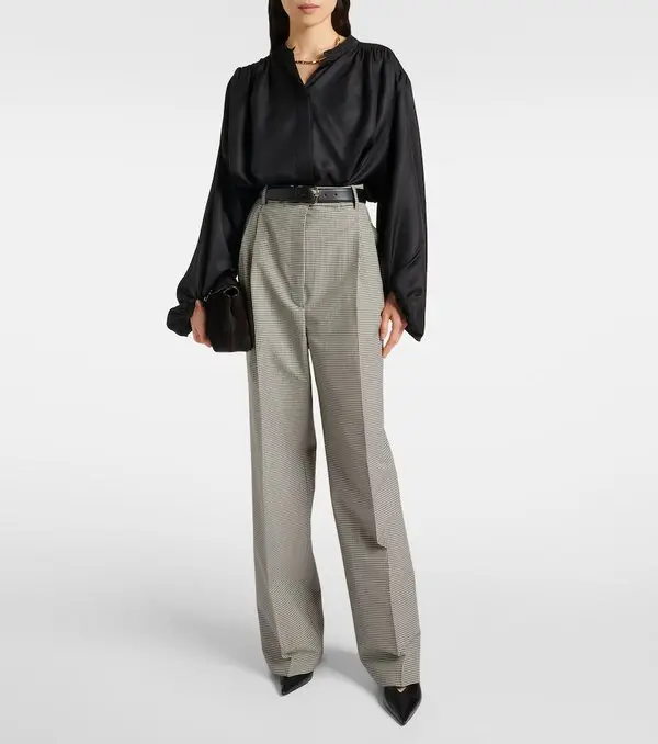 RÓHE Gingham Wool-blend Wide-leg Pants - Multicoloured